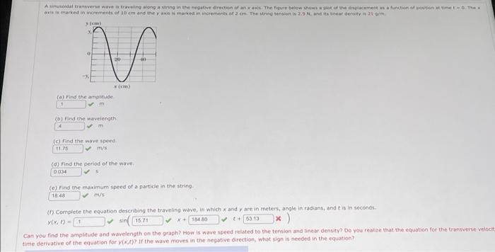 Solved A sinusoidal transverse wave is traveling along a | Chegg.com