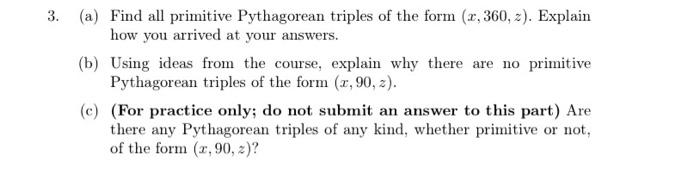 3. (a) Find all primitive Pythagorean triples of the | Chegg.com