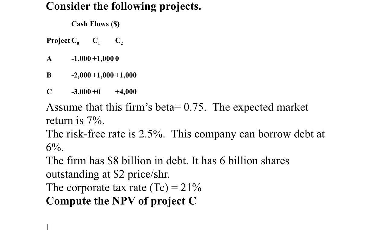 Solved Consider the following projects.Cash Flows ($)Project | Chegg.com