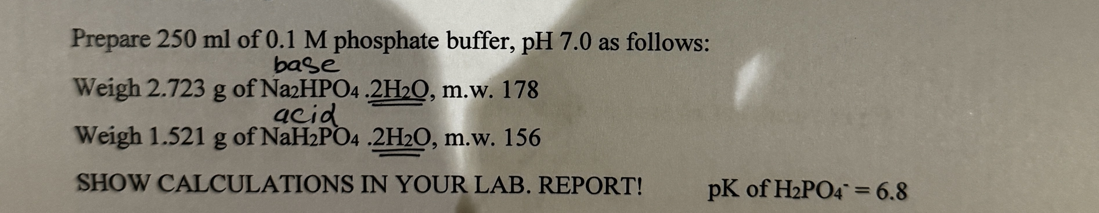 Prepare 250ml ﻿of 0.1M ﻿phosphate buffer, pH7.0 ﻿as | Chegg.com