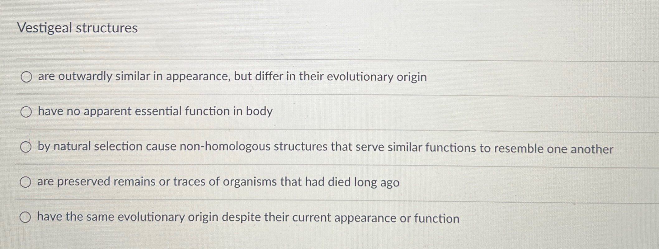 Solved Vestigeal structuresare outwardly similar in | Chegg.com