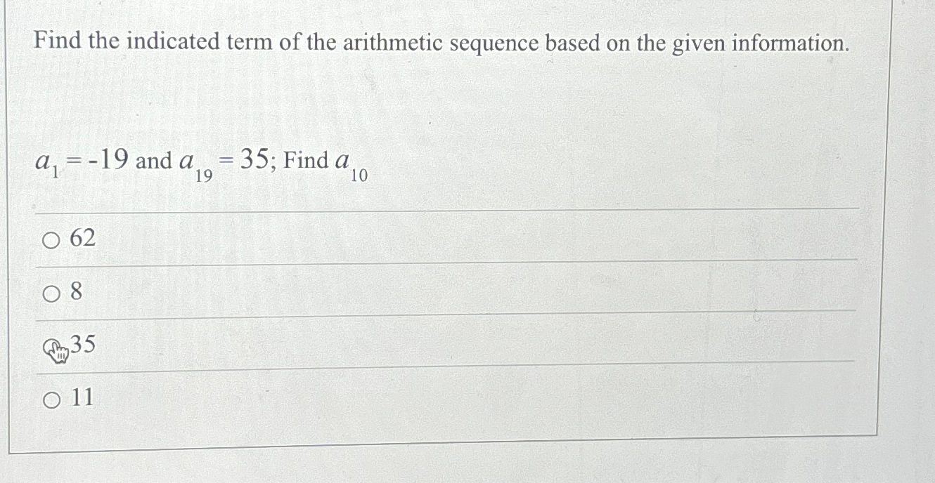 Solved Find the indicated term of the arithmetic sequence | Chegg.com