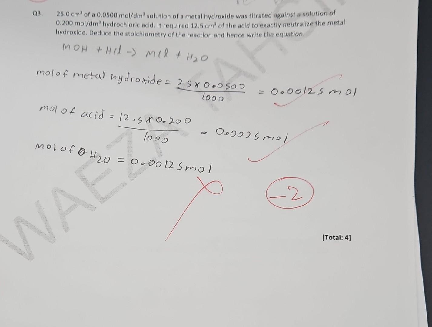 Solved Q3. \\( 25.0 \\mathrm{~cm}^{3} \\) of a \\( 0.0500 | Chegg.com