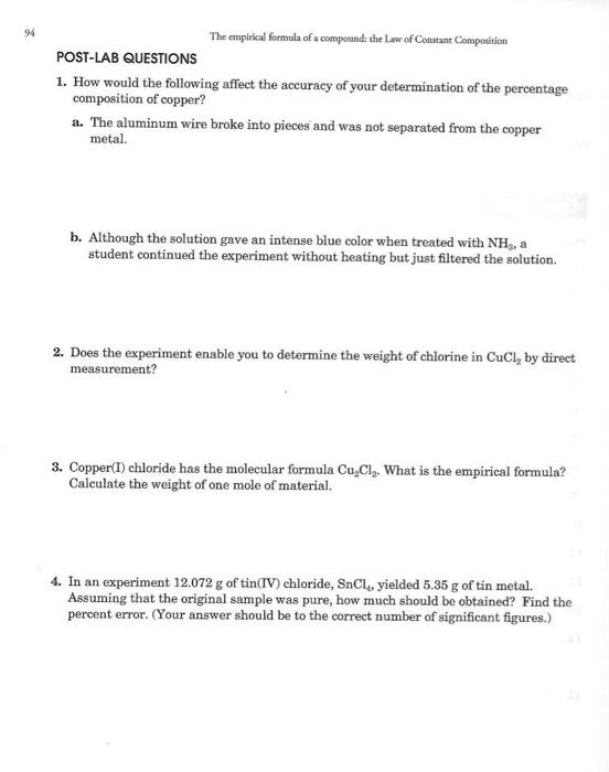 Solved PRE-LAB QUESTIONS 1. How is the molar mass | Chegg.com