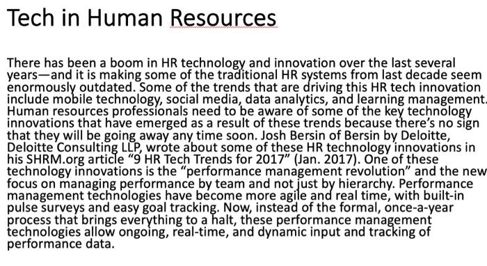 Solved There has been a boom in HR technology and innovation | Chegg.com
