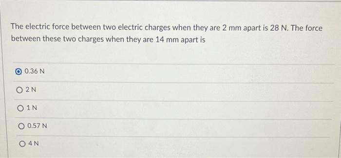 Solved The electric force between two electric charges when | Chegg.com