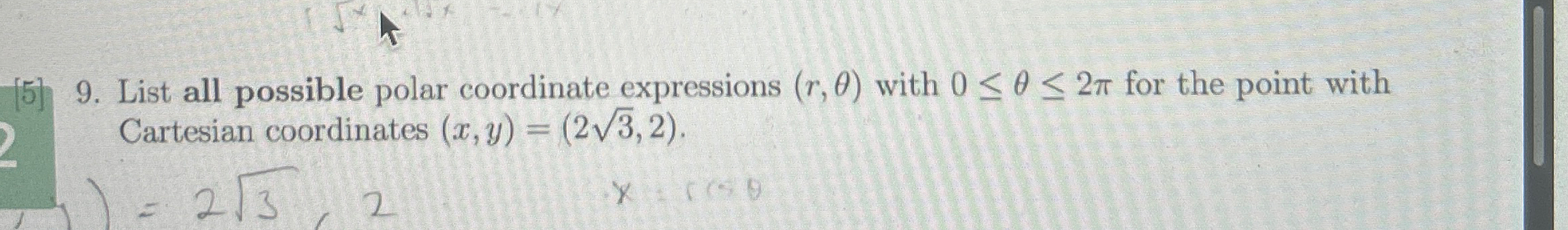 Solved List all possible polar coordinate expressions (r,θ) | Chegg.com