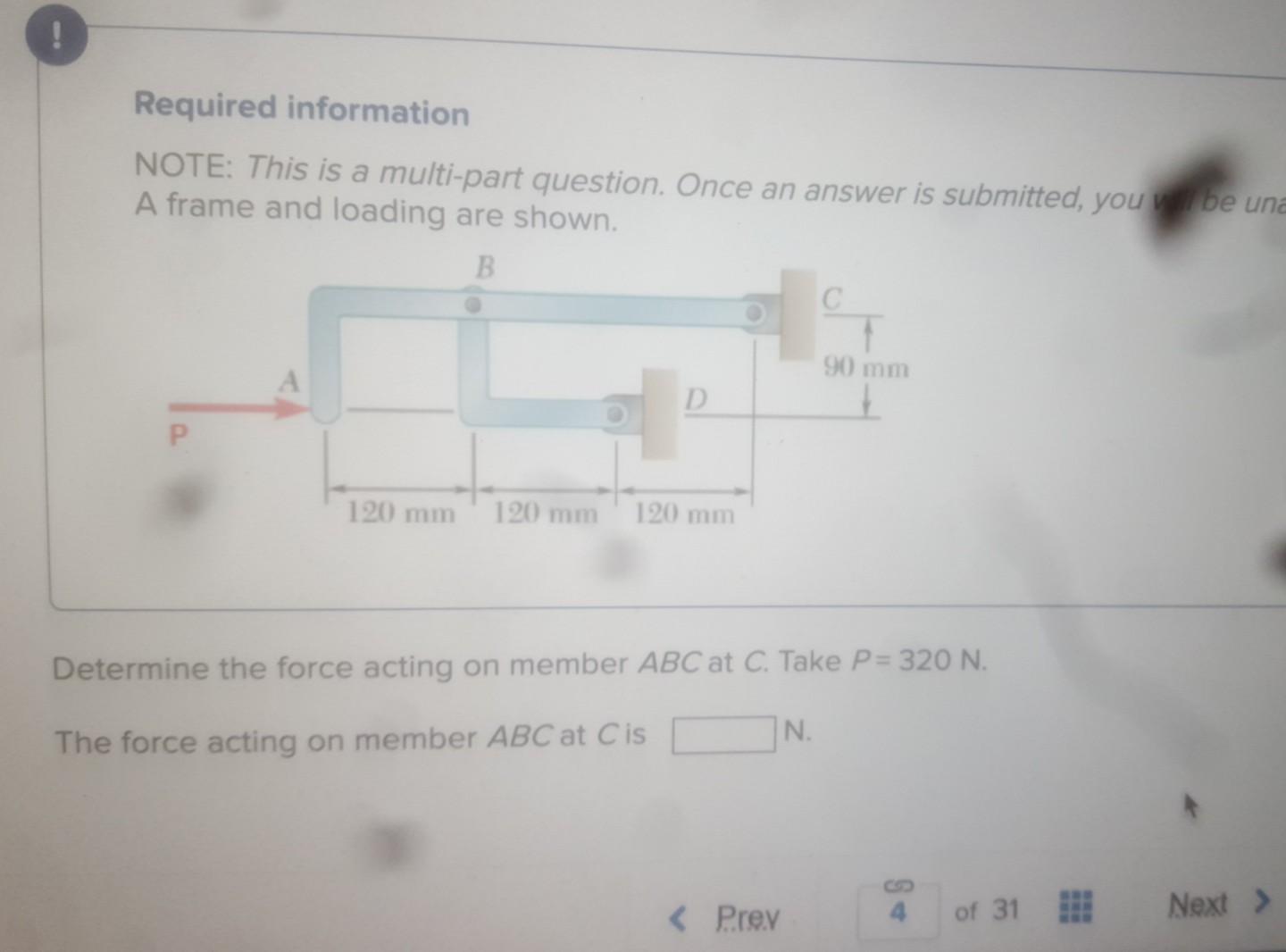 Solved Determine the force acting on member ABC at C. Take | Chegg.com