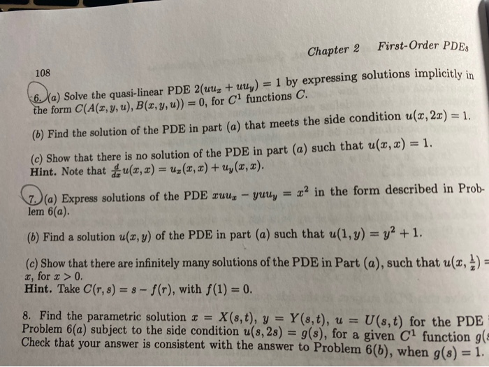 Solved Chapter 2 First-Order PDE. 108 6. (a) Solve the | Chegg.com