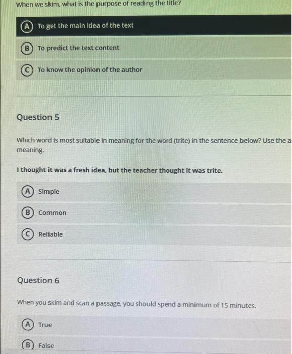 When we skim. what is the purpose of reading the | Chegg.com