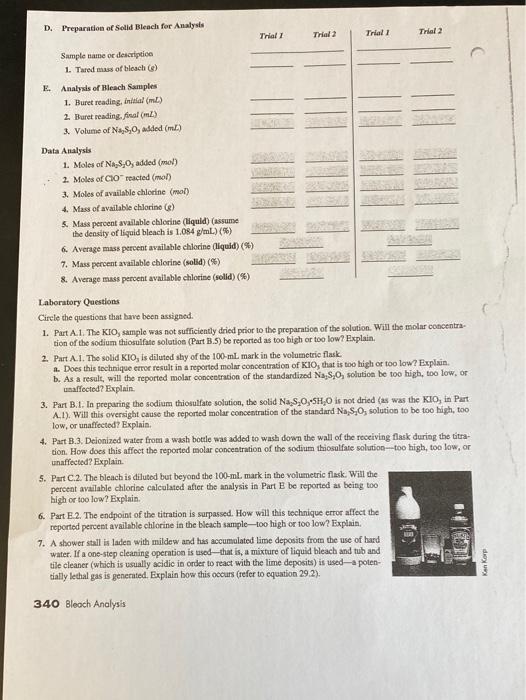 Experiment 29 Report Sheet Bleach Analysis Desk No | Chegg.com