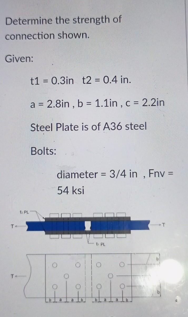 Solved Determine the strength of connection shown. Given: | Chegg.com