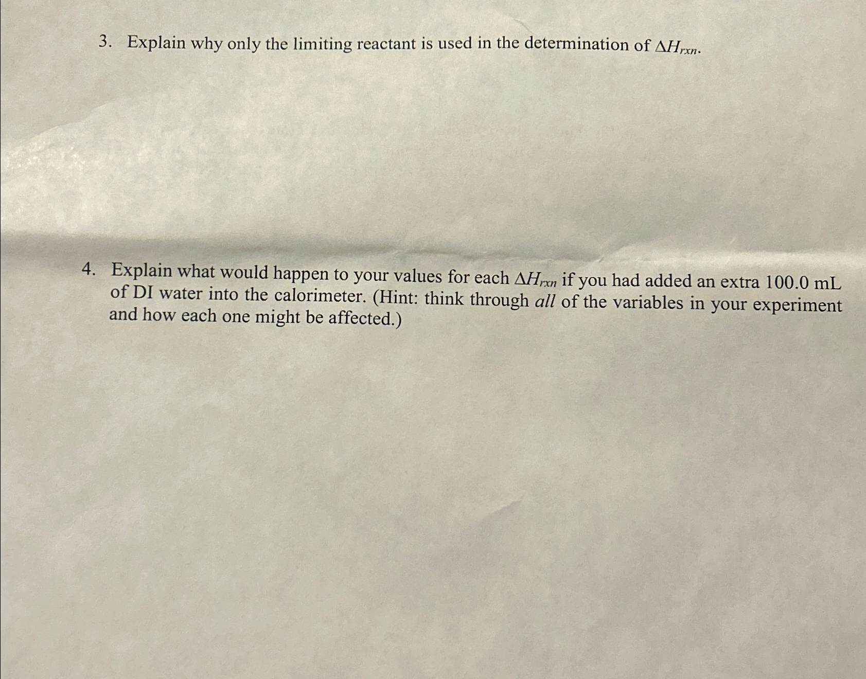Solved Explain why only the limiting reactant is used in the | Chegg.com