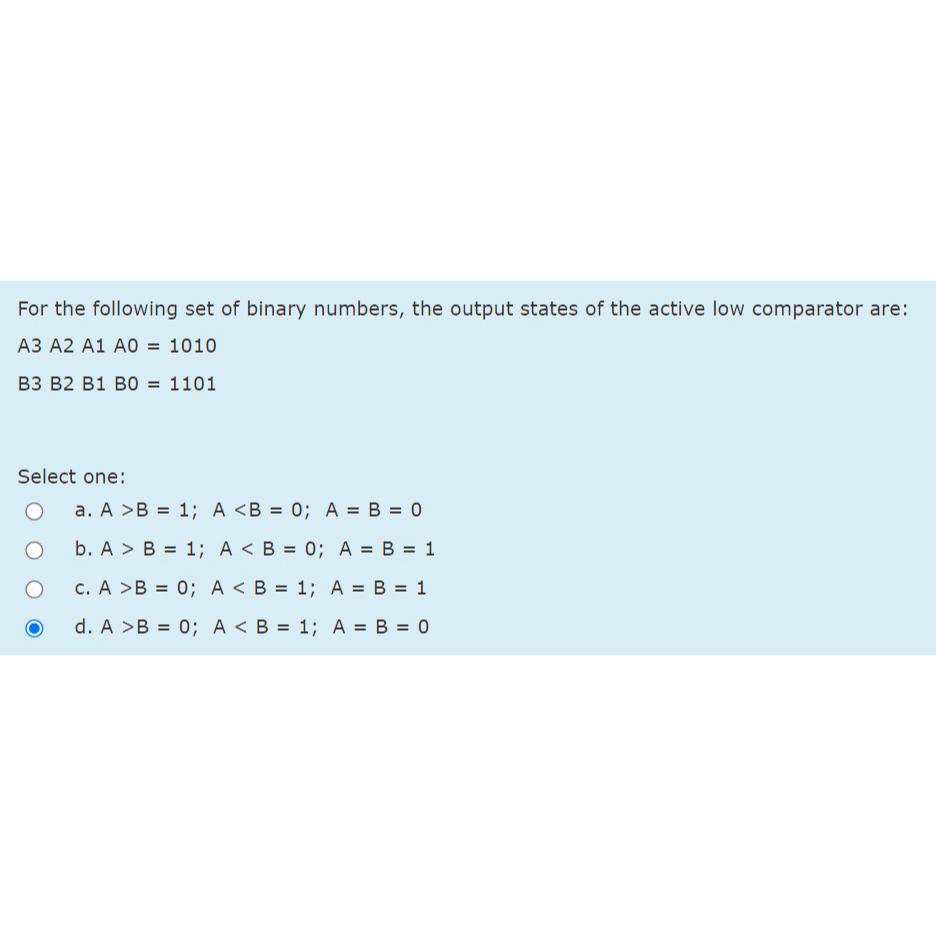 Solved For the following set of binary numbers, the output | Chegg.com