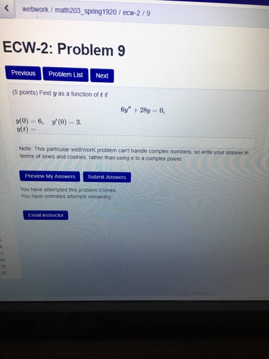 Solved webwork / math203_spring 1920 /ecw-219 ECW-2: Problem | Chegg.com