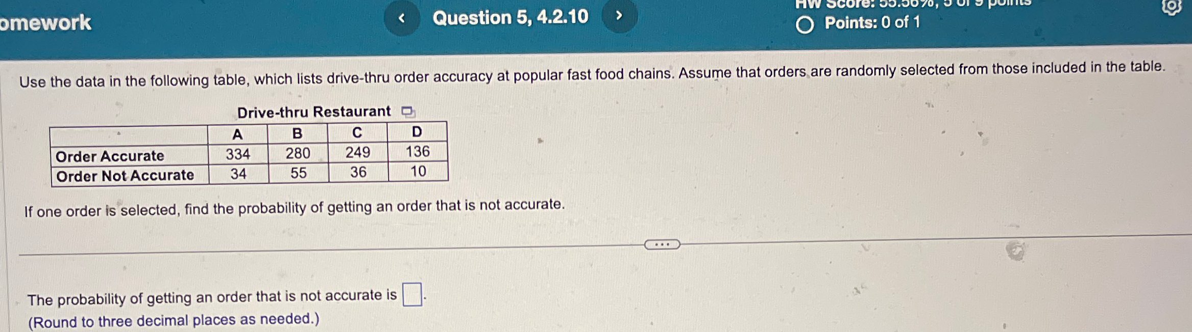 Solved omeworkQuestion 5, 4.2.10Points: 0 ﻿of 1Use the data | Chegg.com
