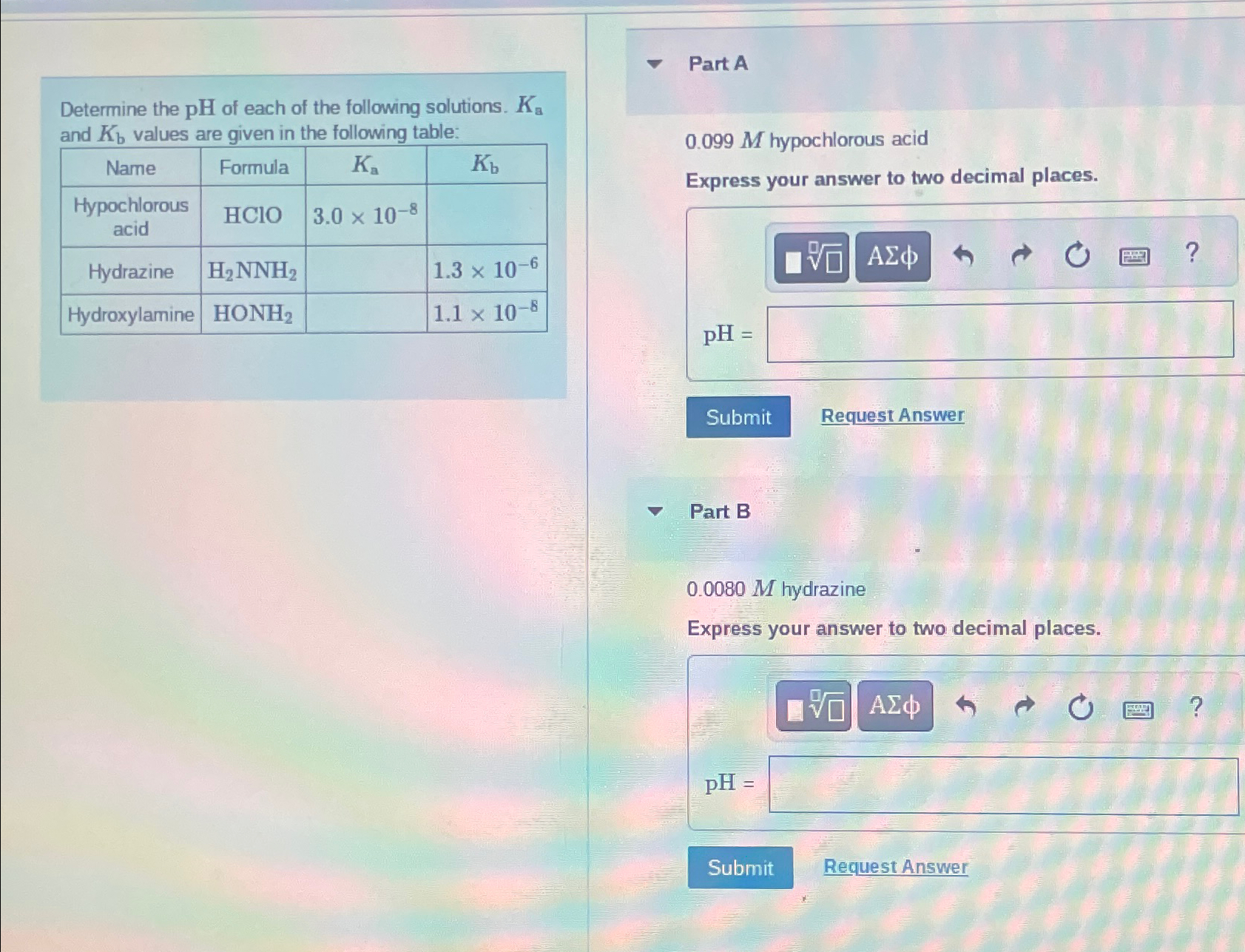 Solved Determine the pH ﻿of each of the following solutions. | Chegg.com