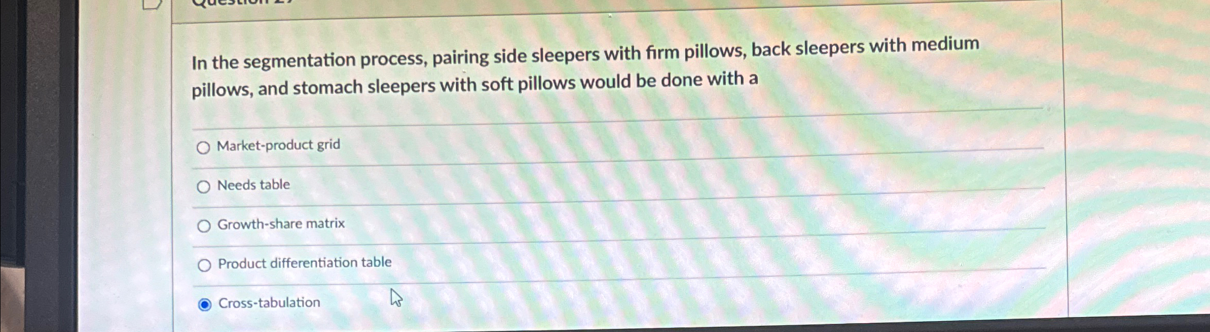 Solved In the segmentation process, pairing side sleepers | Chegg.com