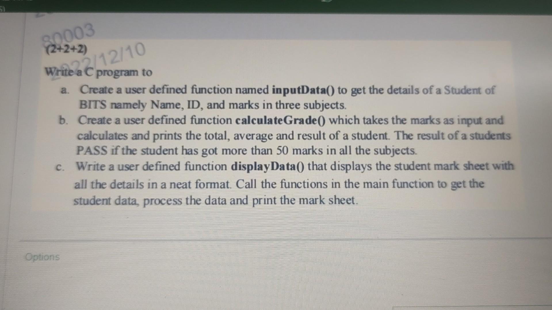 Solved Write a C program to a. Create a user defined | Chegg.com