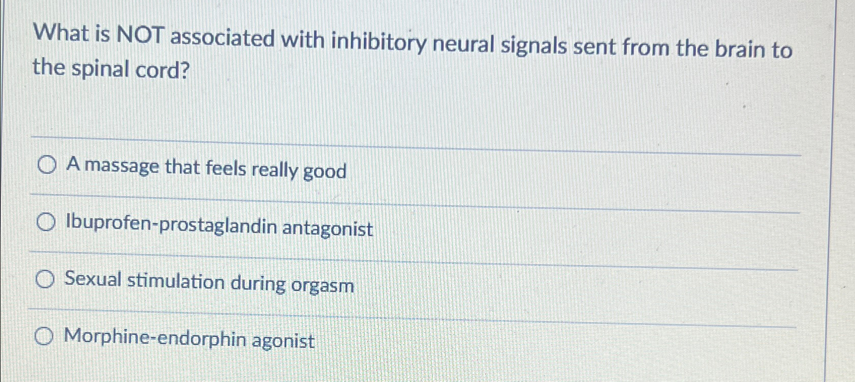 Solved What is NOT associated with inhibitory neural signals | Chegg.com