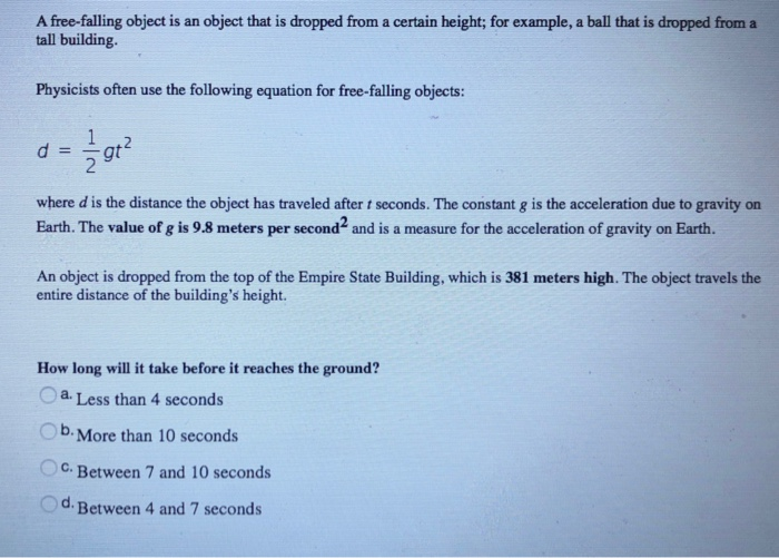 Solved A free-falling object is an object that is dropped | Chegg.com