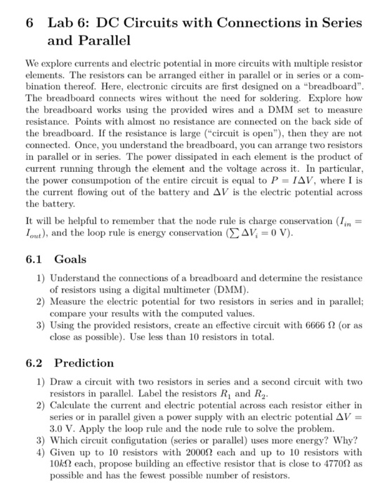 Solved 6 Lab 6: DC Circuits with Connections in Series and | Chegg.com