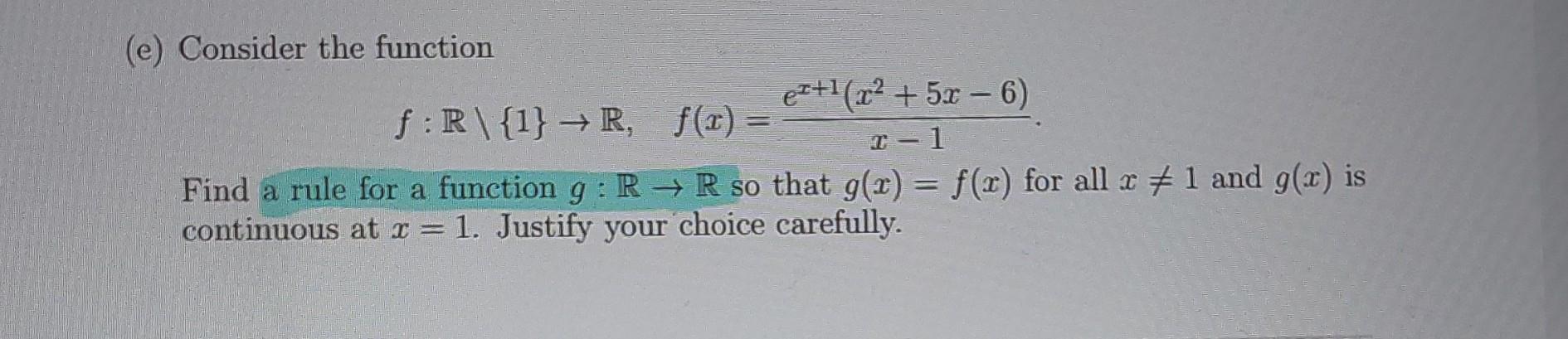 Solved (e) Consider the function | Chegg.com