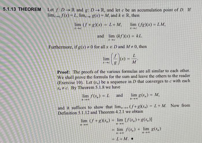 Solved Let f:D→R and g:D→R, and let c be an accumulation | Chegg.com