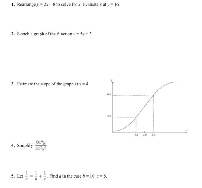 Solved 1. Rearrange y=2x-8 to solve for x. Evaluate x at y = | Chegg.com