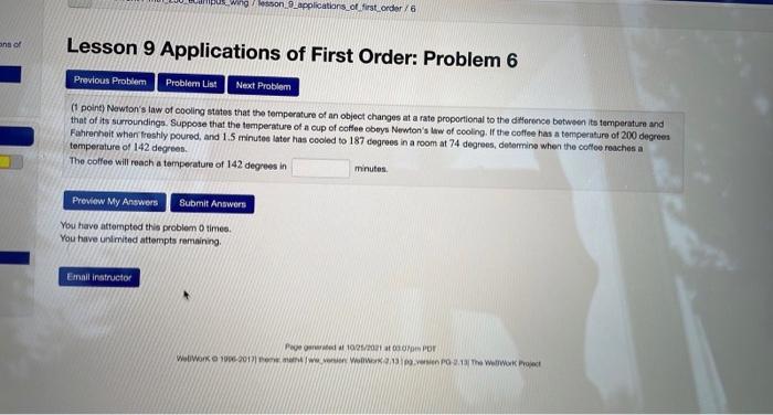 Solved lesson 9 applications of first order/6 ons of Lesson | Chegg.com