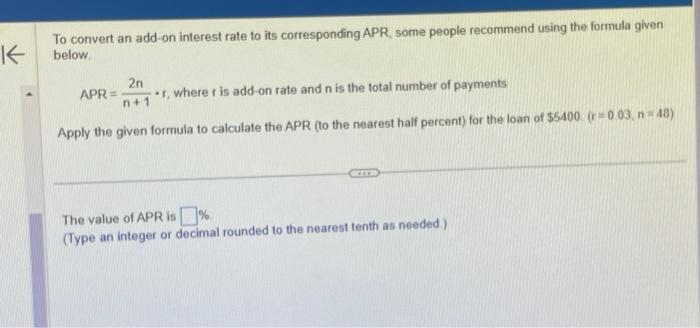 Solved To convert an add-on interest rate to its | Chegg.com