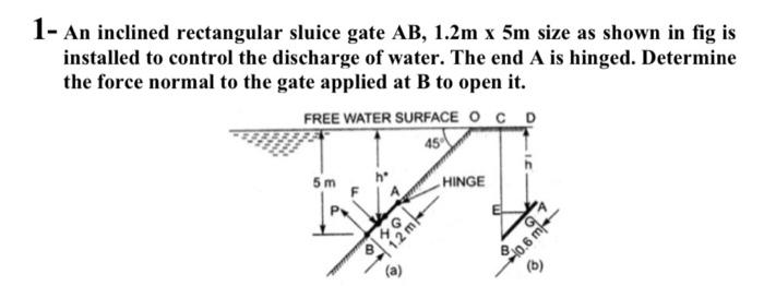 Solved 1- An inclined rectangular sluice gate AB, 1.2m x 5m | Chegg.com