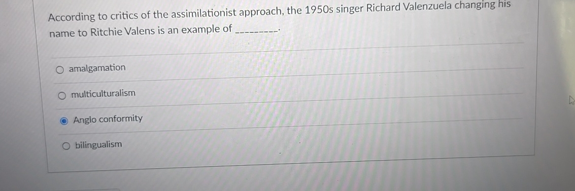 Solved According to critics of the assimilationist approach, | Chegg.com