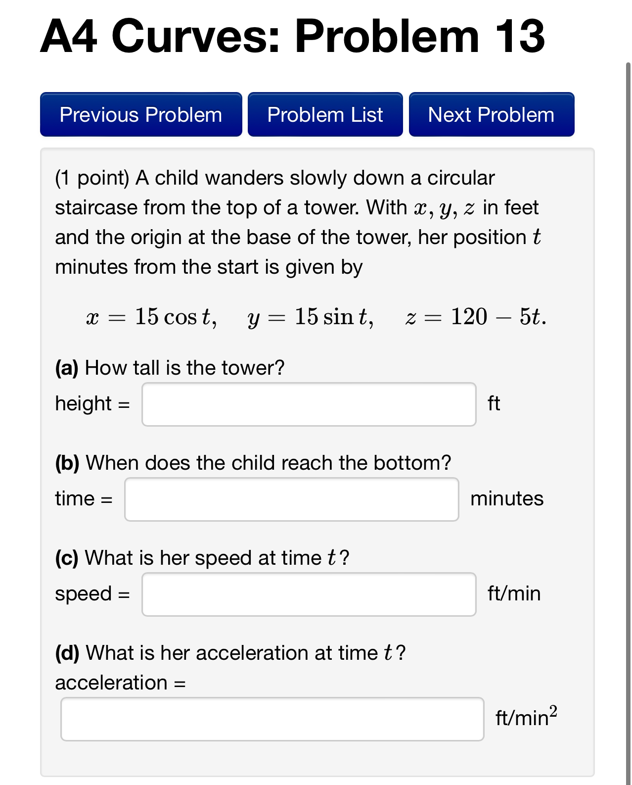Solved A4 ﻿Curves: Problem 13(1 ﻿point) ﻿A child wanders | Chegg.com