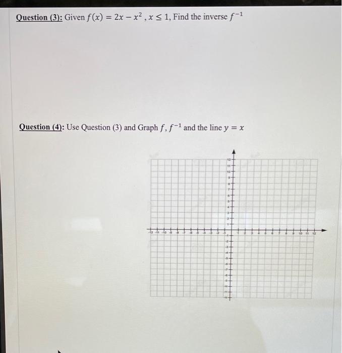 Solved Question (3): Given f(x)=2x−x2,x≤1, Find the inverse | Chegg.com