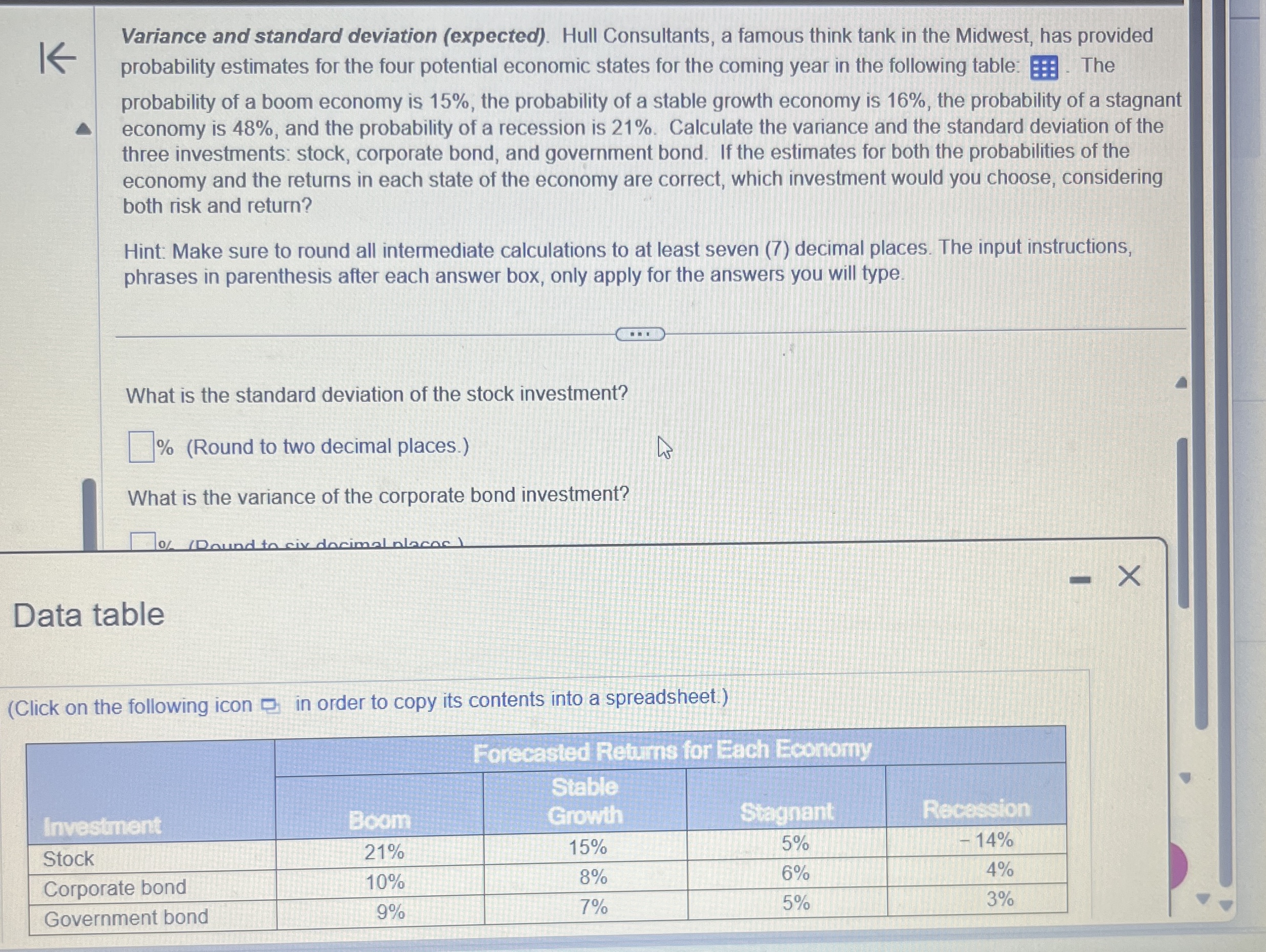 Variance and standard deviation (expected). ﻿Hull | Chegg.com