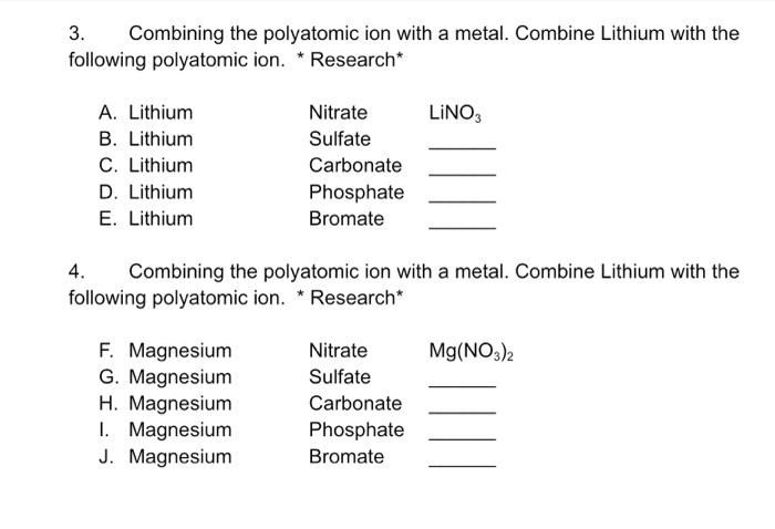 Solved 1. Define a polyatomic ion 2. Write the chemical | Chegg.com