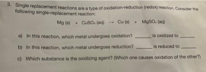 Solved Single replacement reactions are a type of | Chegg.com