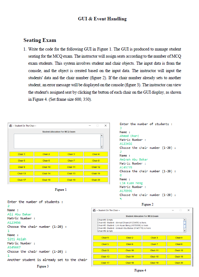 Solved Seating ExamWrite the code for the following GUI in | Chegg.com