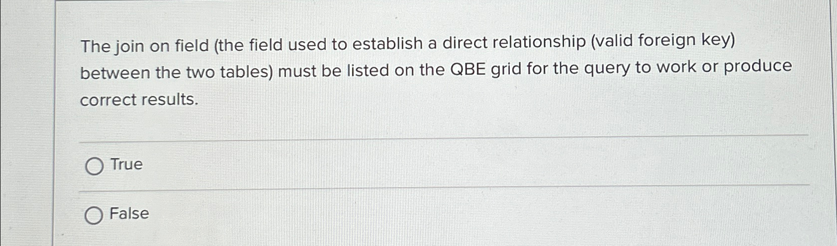Solved The join on field (the field used to establish a | Chegg.com