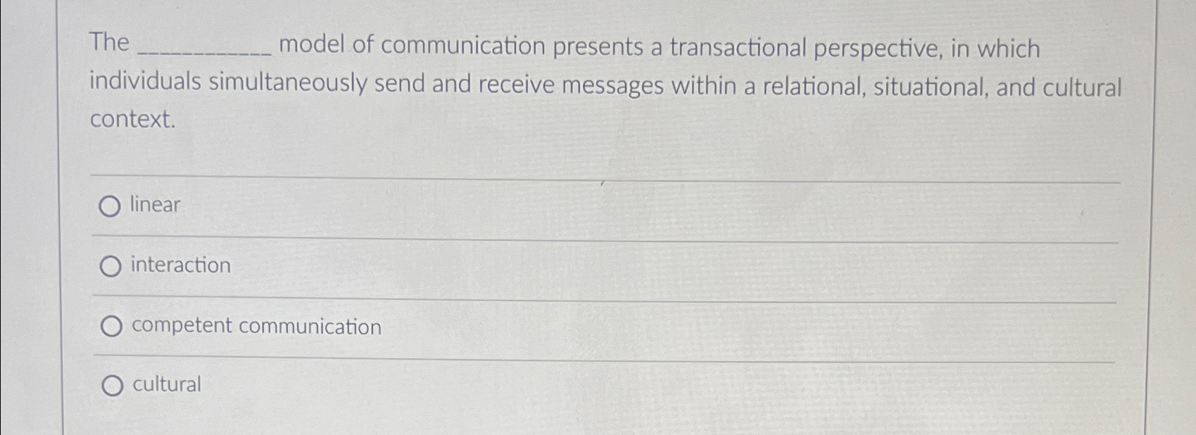 Solved The model of communication presents a transactional | Chegg.com