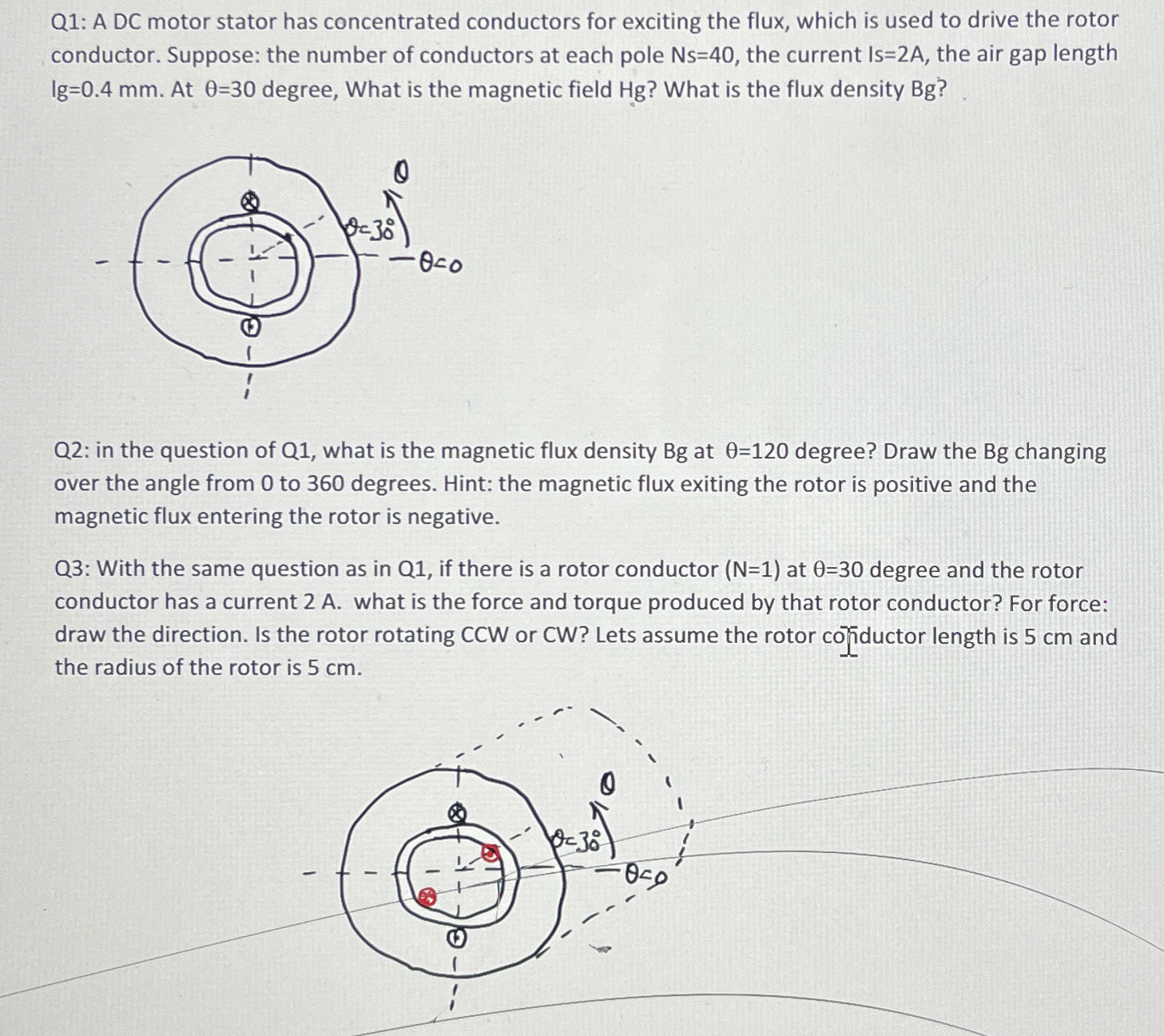 Solved Q1: A DC motor stator has concentrated conductors for | Chegg.com