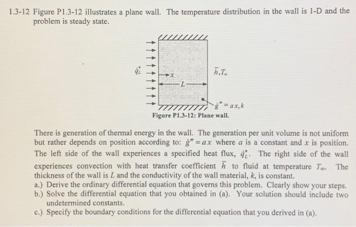 Solved 1.3-12 Figure P1.3-12 illustrates a plane wall. The | Chegg.com