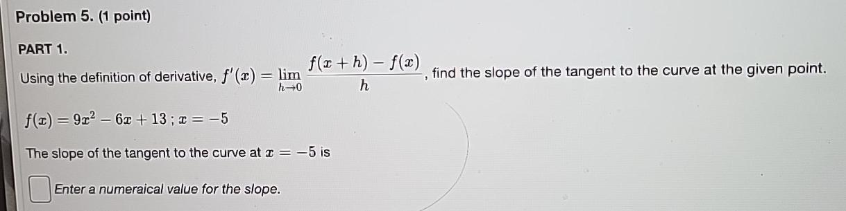 Solved Problem 5. (1 ﻿point)PART 1.Using the definition of | Chegg.com
