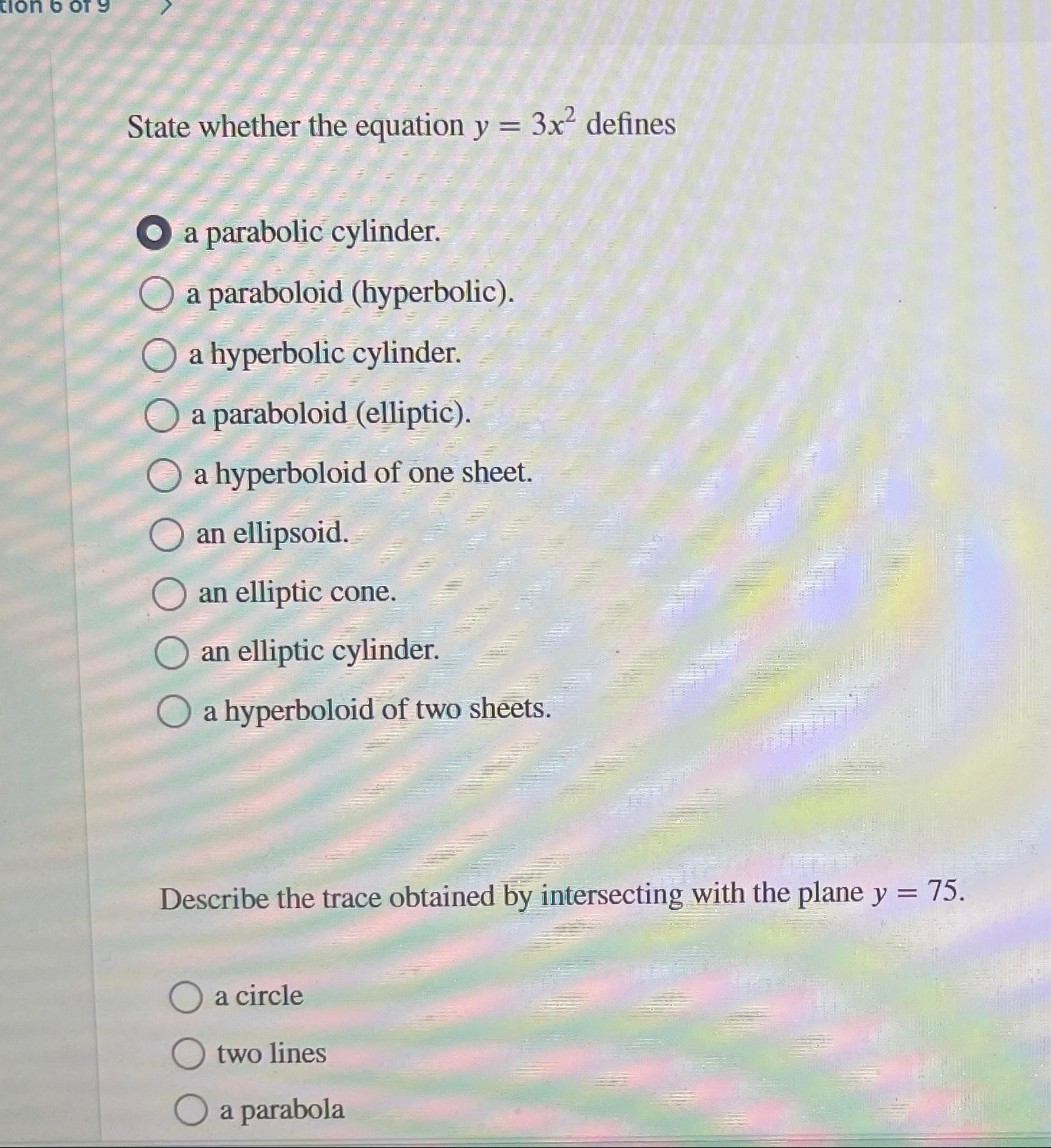 Solved State whether the equation y=3x2 ﻿definesa parabolic | Chegg.com