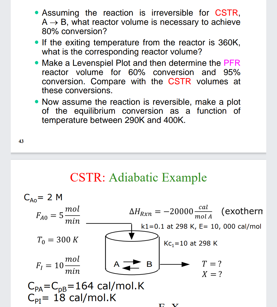 Assuming the reaction is irreversible for CSTR, A → | Chegg.com