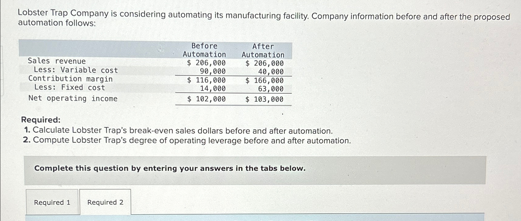 Solved Lobster Trap Company is considering automating its | Chegg.com