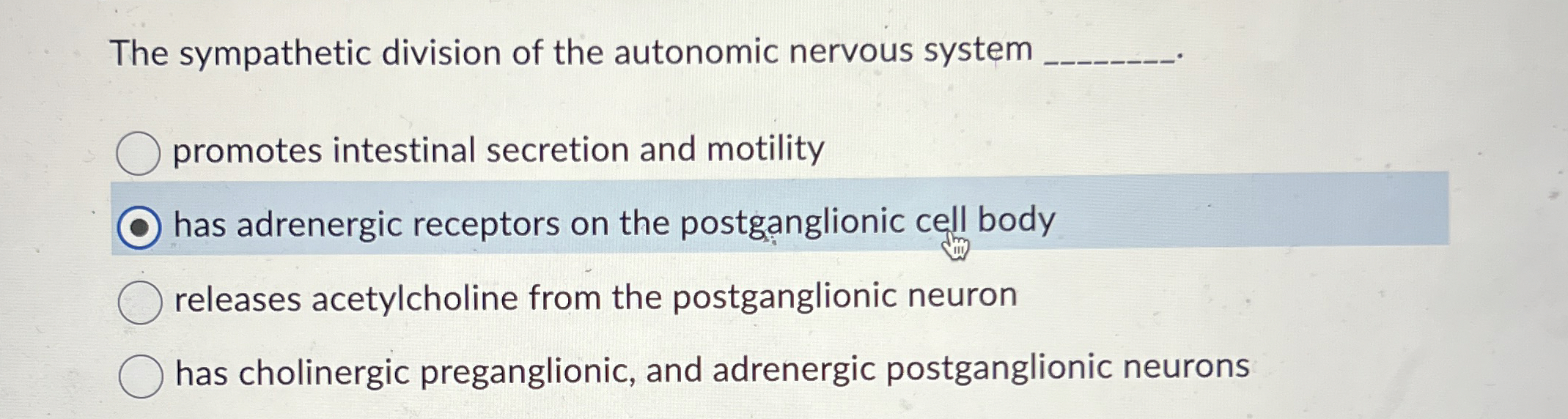 Solved The sympathetic division of the autonomic nervous | Chegg.com