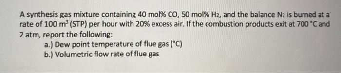 Solved A synthesis gas mixture containing 40 mol\% CO,50 | Chegg.com