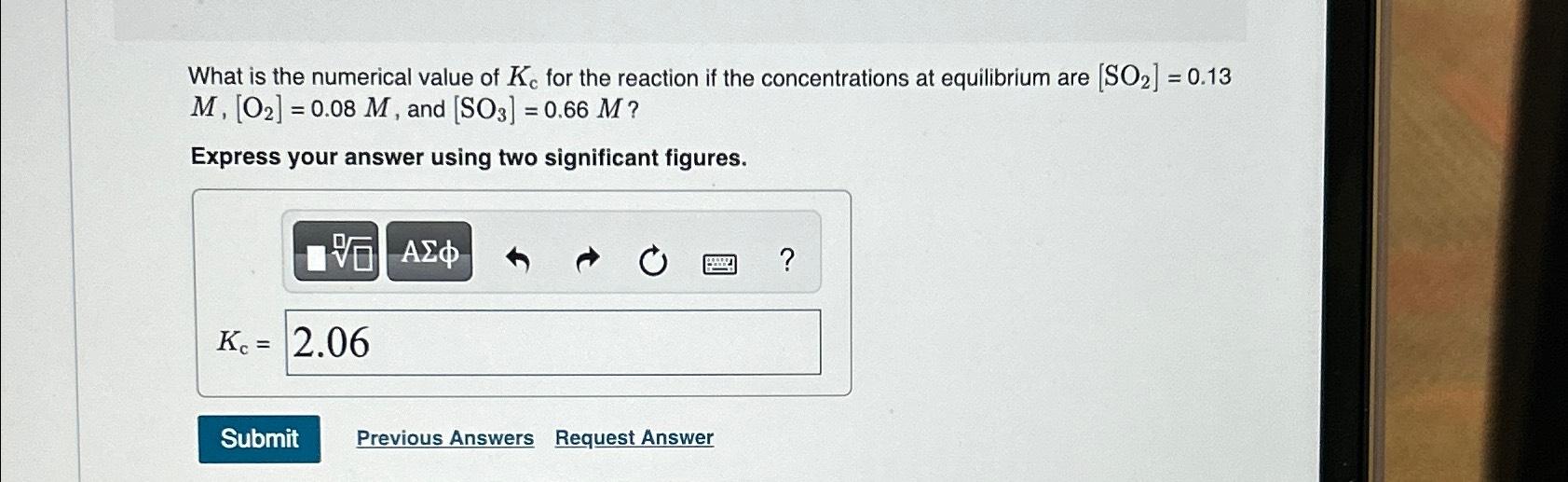 Solved What is the numerical value of Kc ﻿for the reaction | Chegg.com